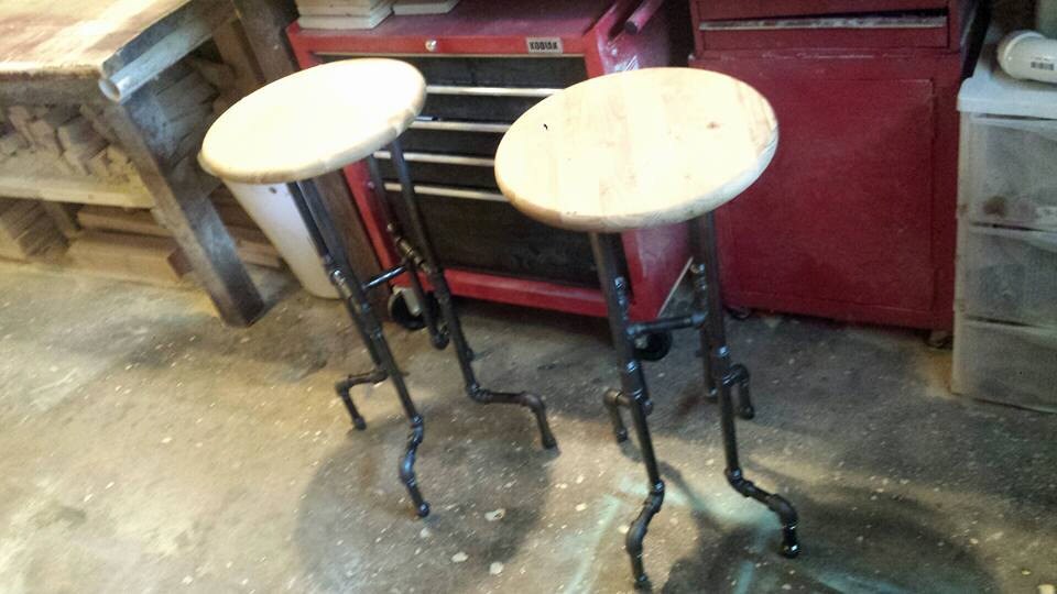 INDUSTRIAL Pipe TABLE Set Of TWO Metal Pipe Golden Oak Stained | Etsy