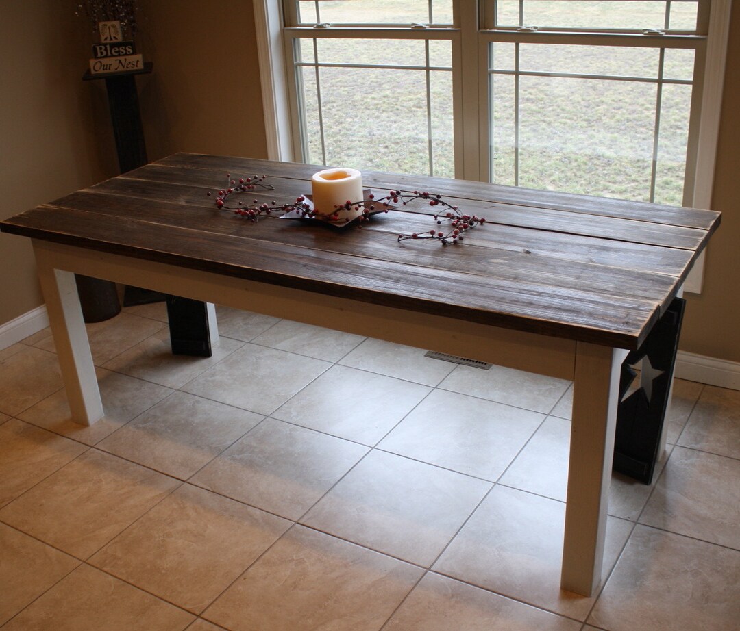 FARMHOUSE TABLE & BENCH Set Farm House Kitchen Dining Distressed Dark ...