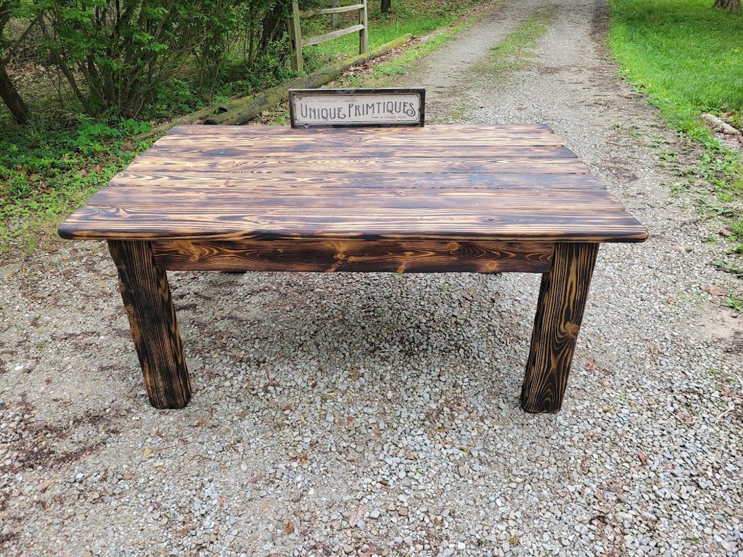 FARMHOUSE TABLE Fire Burned TORCHED Art Scorched Wood Kitchen Indoor ...