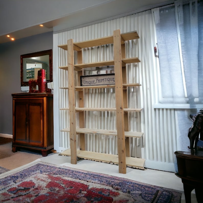 RUSTIC LADDER BOOKCASE Book Shelf Open Back Tall Reclaimed Wood Display ...