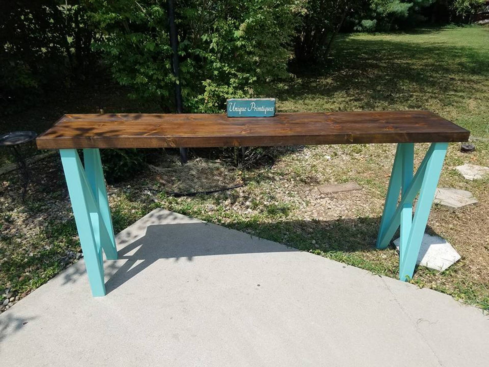 RUSTIC BAR TABLE Sofa Console X End Dark Walnut Geyser Mist Long ...