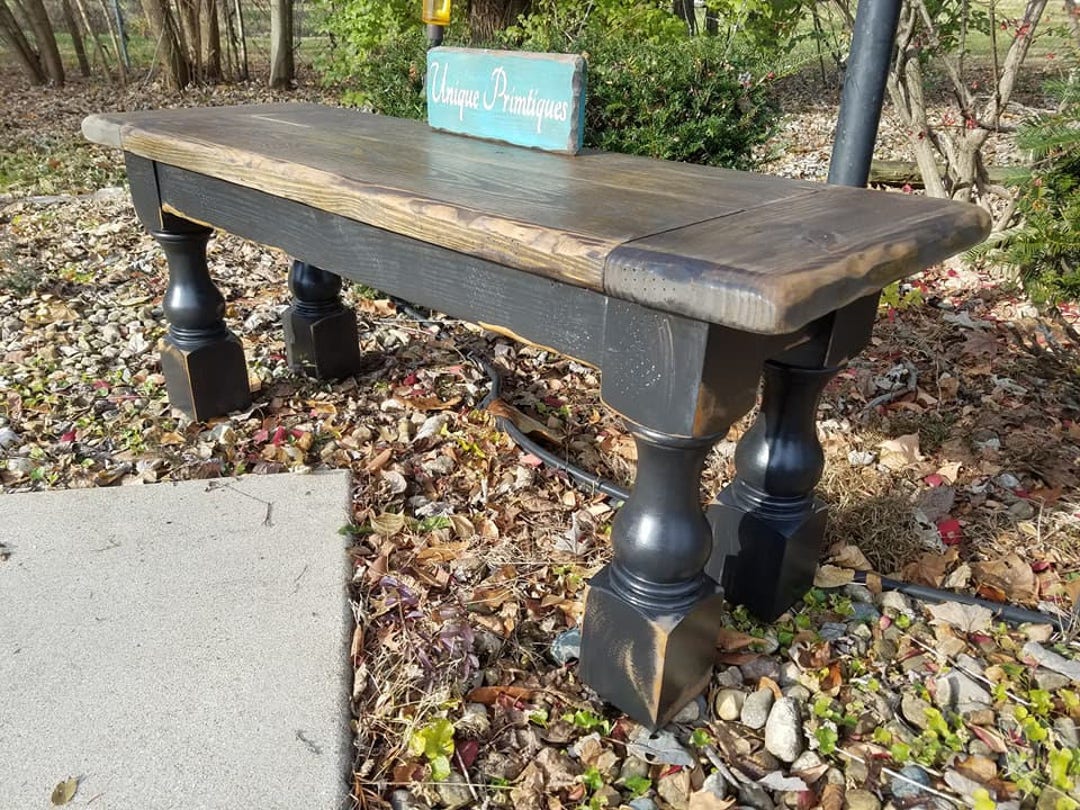 Rustic New England Farm House Wood BENCH FARMHOUSE Kitchen Turned Legs ...