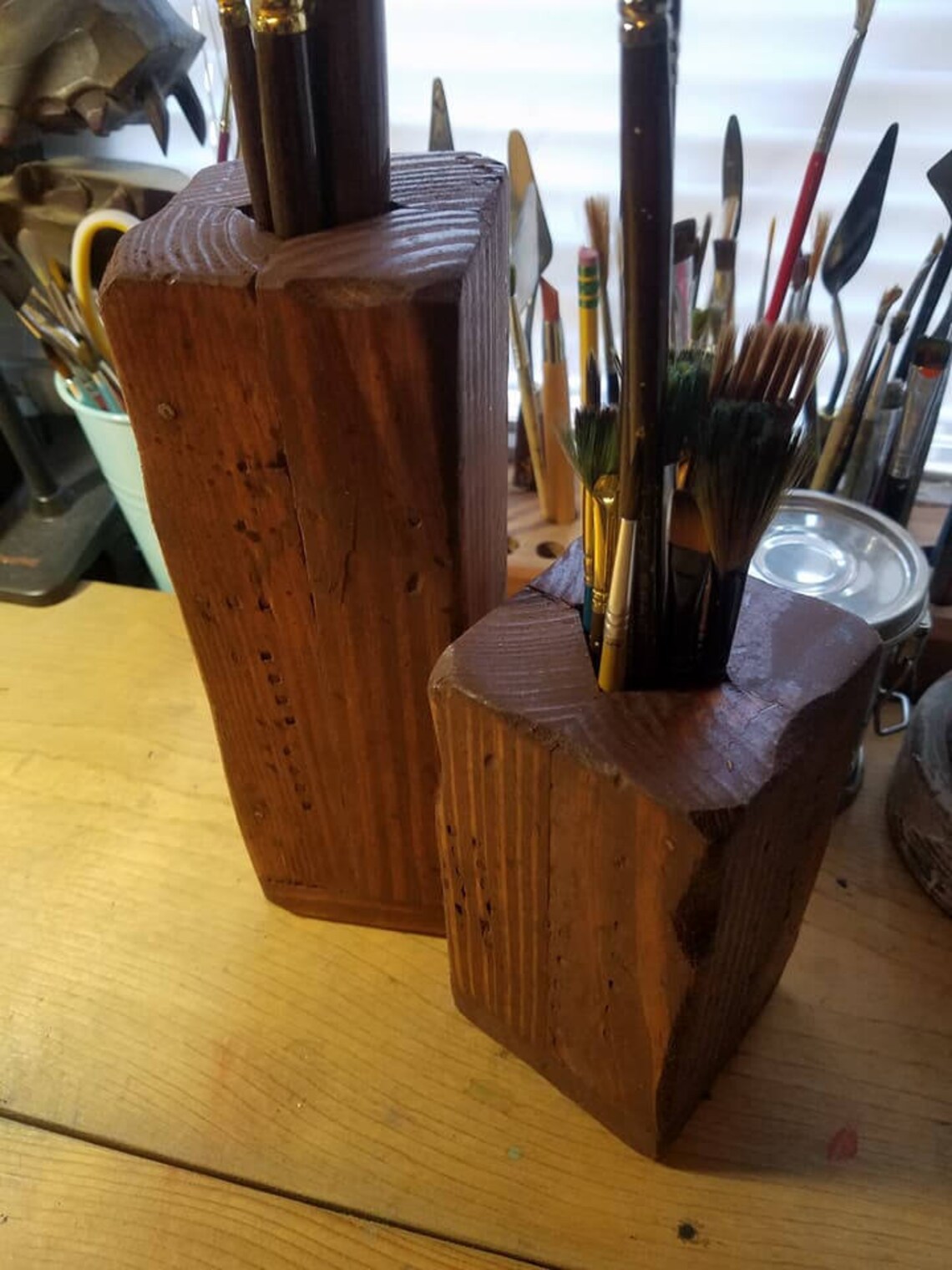 Reclaimed Rustic Wood Artist Brush Pencil Makeup Holder Desk | Etsy