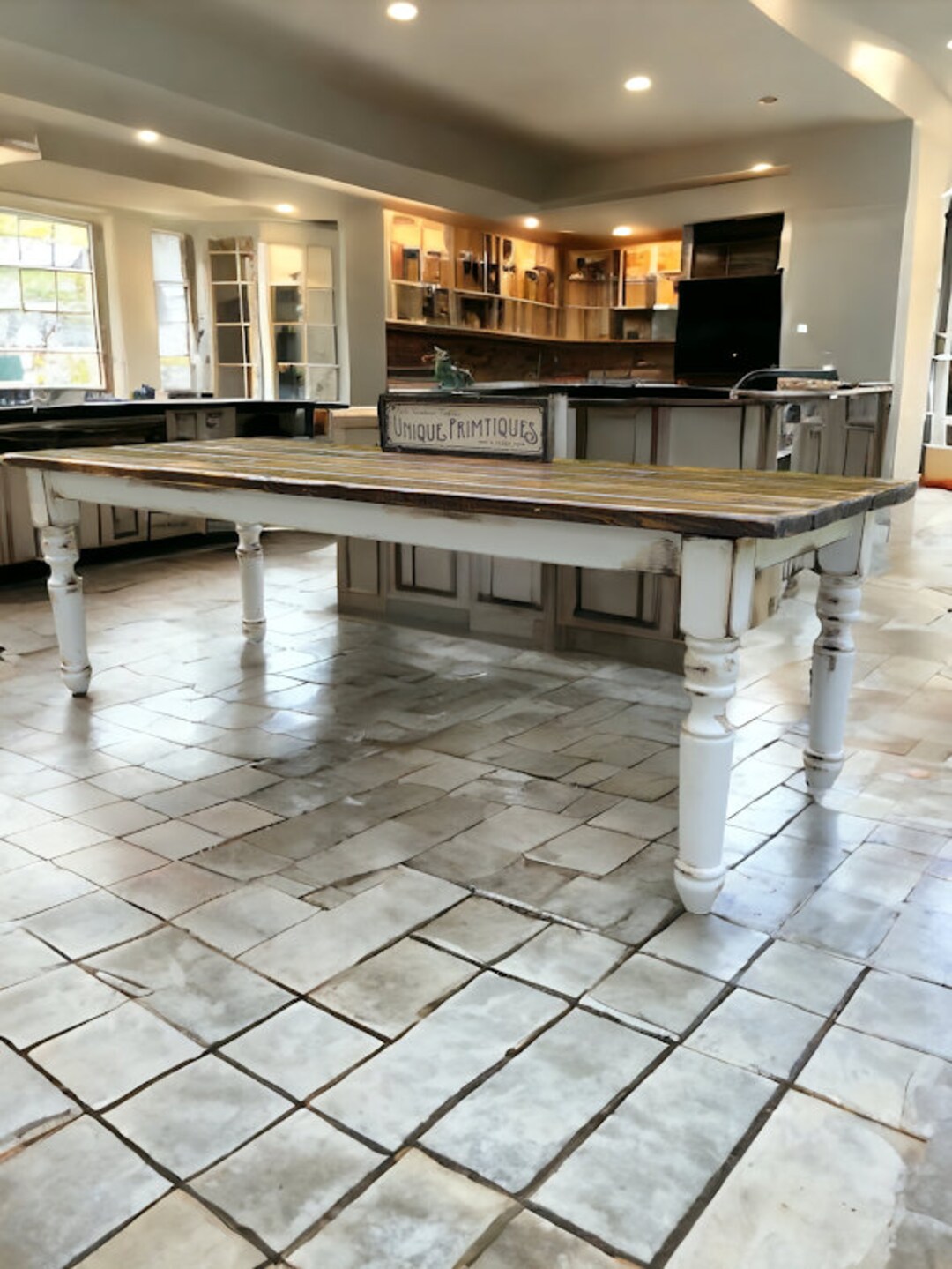 French Country Rustic Farmhouse TABLE Reclaimed Weathered White ...