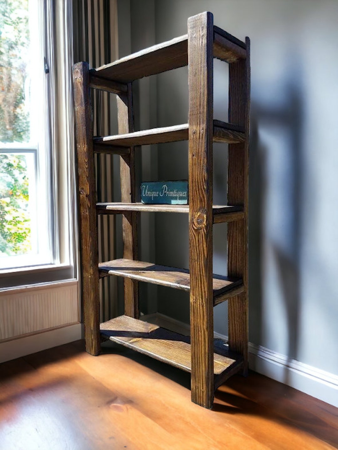RUSTIC BOOKCASE TALL Reclaimed Wood Display Ladder End Bookshelf ...
