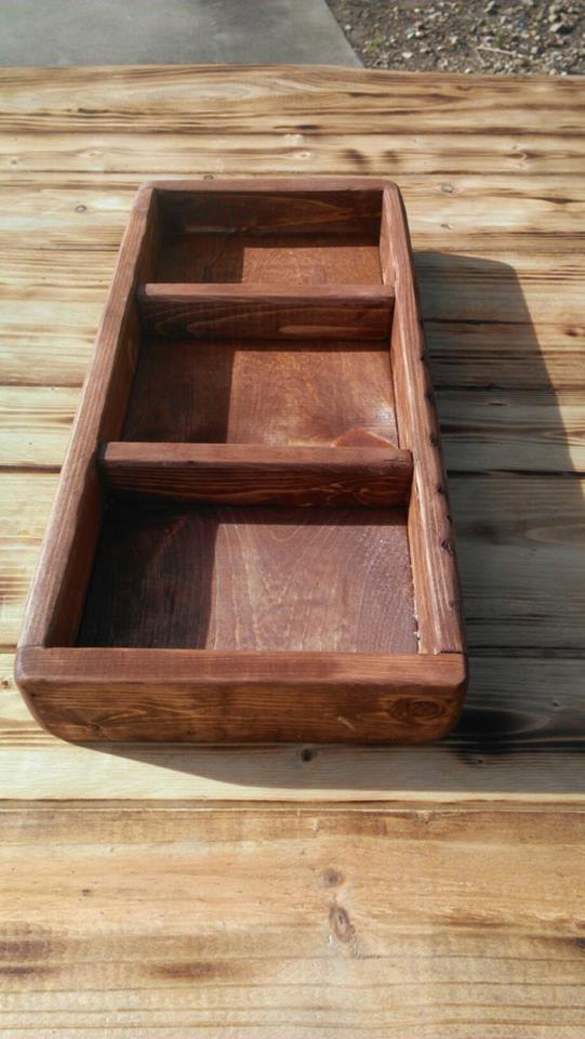 RUSTIC WOOD TRAY Storage Box Home Desk Decor Dish Shelf English ...