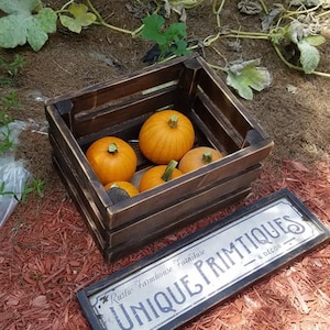 PRODUCE Farmhouse Harvest CRATE Rustic Reclaimed Wood Dark Walnut Farm ...