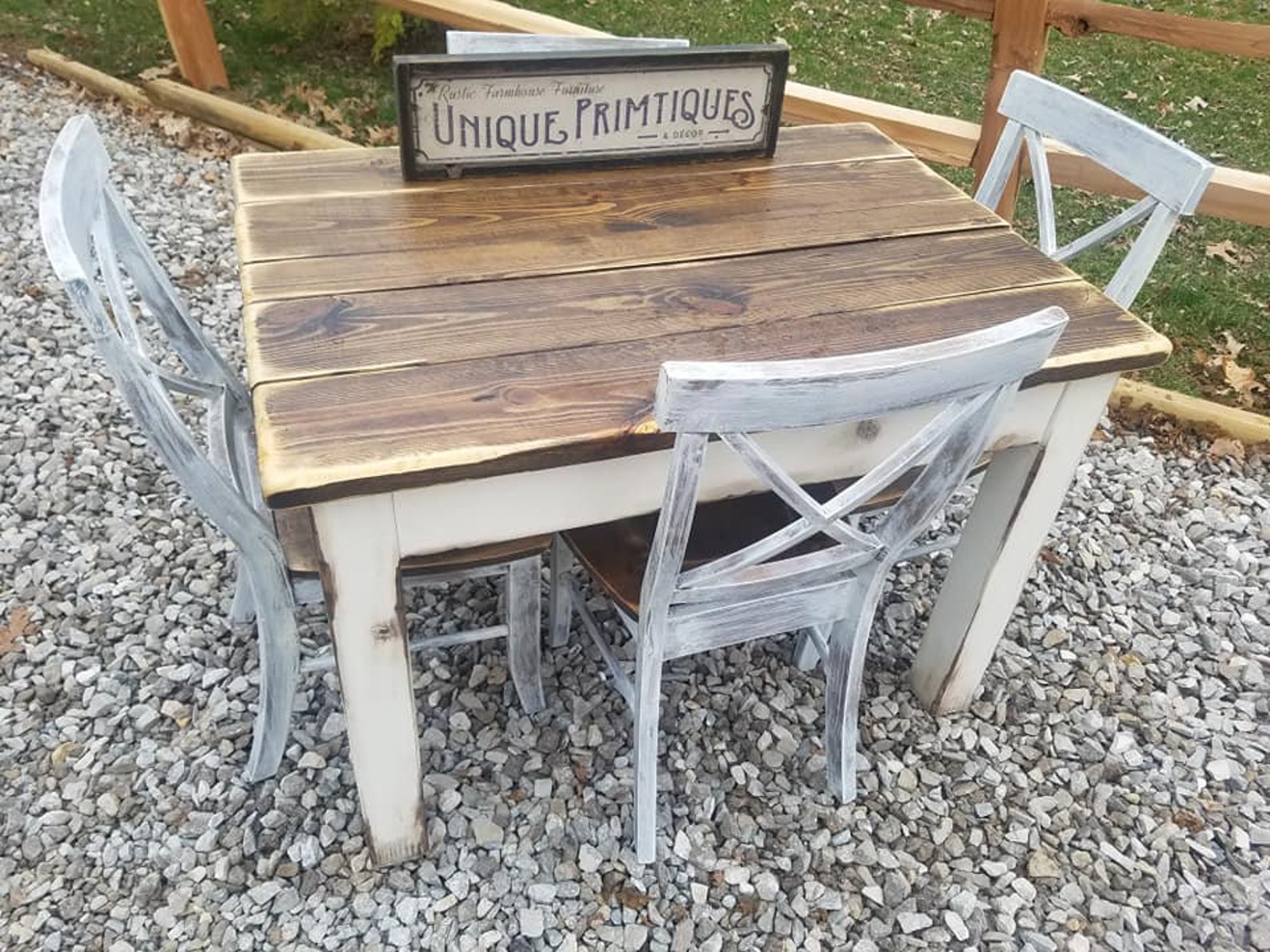 RUSTIC FARMHOUSE TABLE 5-piece Set Kitchen Dining Chairs Farm House ...