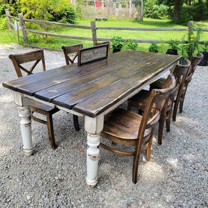 French Country Rustic Farmhouse TABLE 7-piece Set 8-foot Table 6-chairs ...