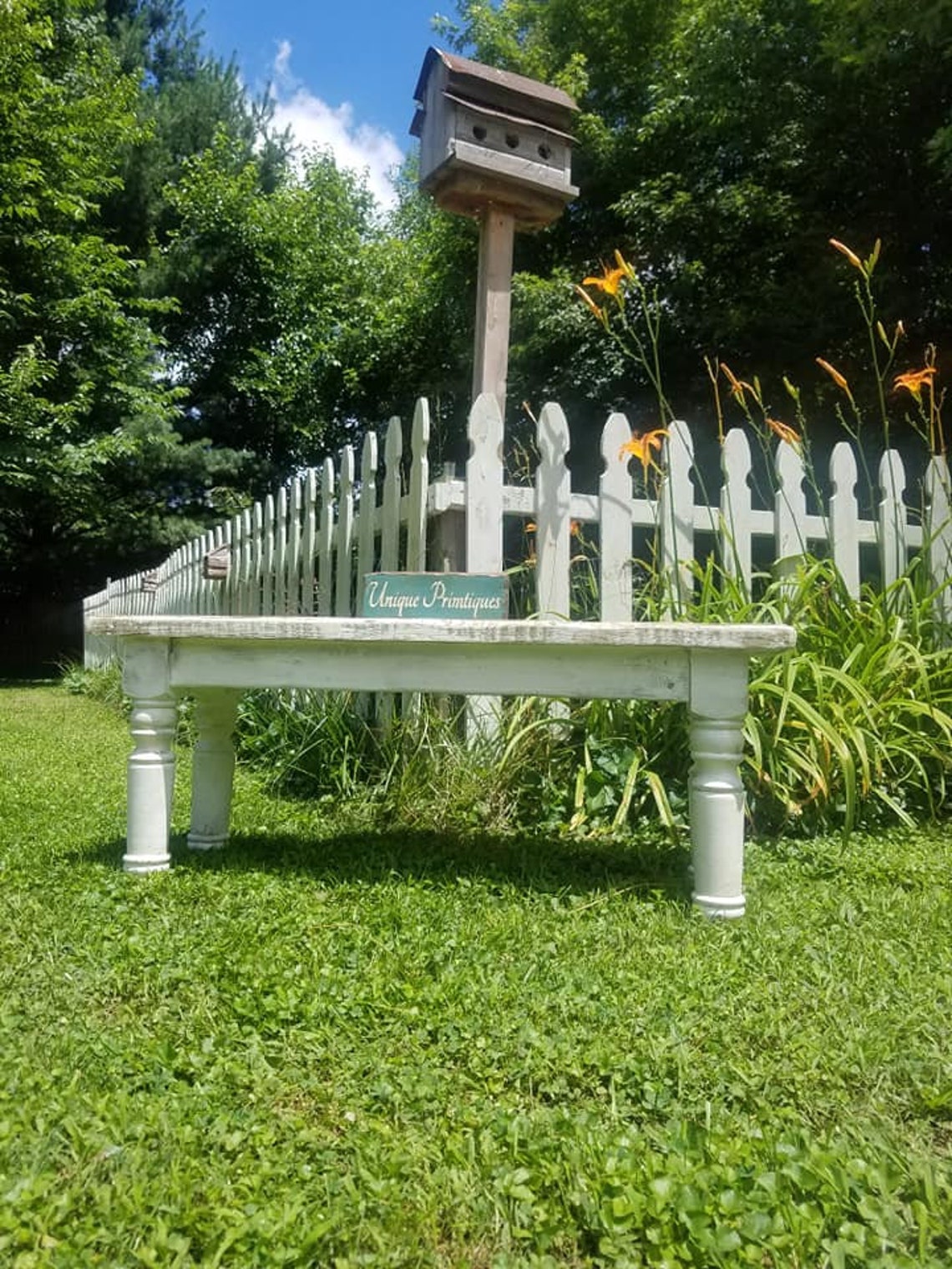 French Country Chic Rustic WOOD BENCH W/ Turned Legs Reclaimed Salvaged ...