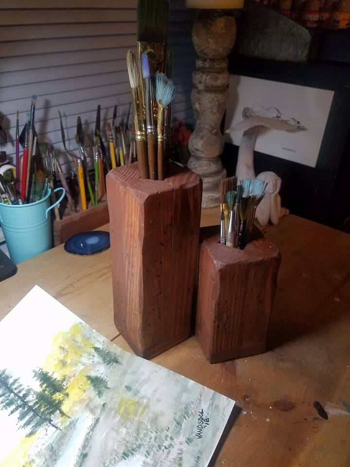 Reclaimed Rustic Wood Artist Brush Pencil Makeup Holder Desk | Etsy