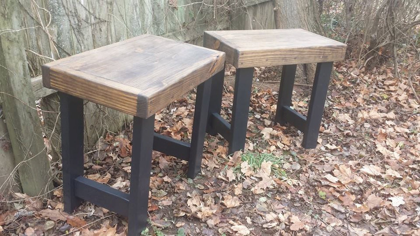 RUSTIC END TABLE Set Reclaimed Wood Dark Walnut Kettle Black | Etsy