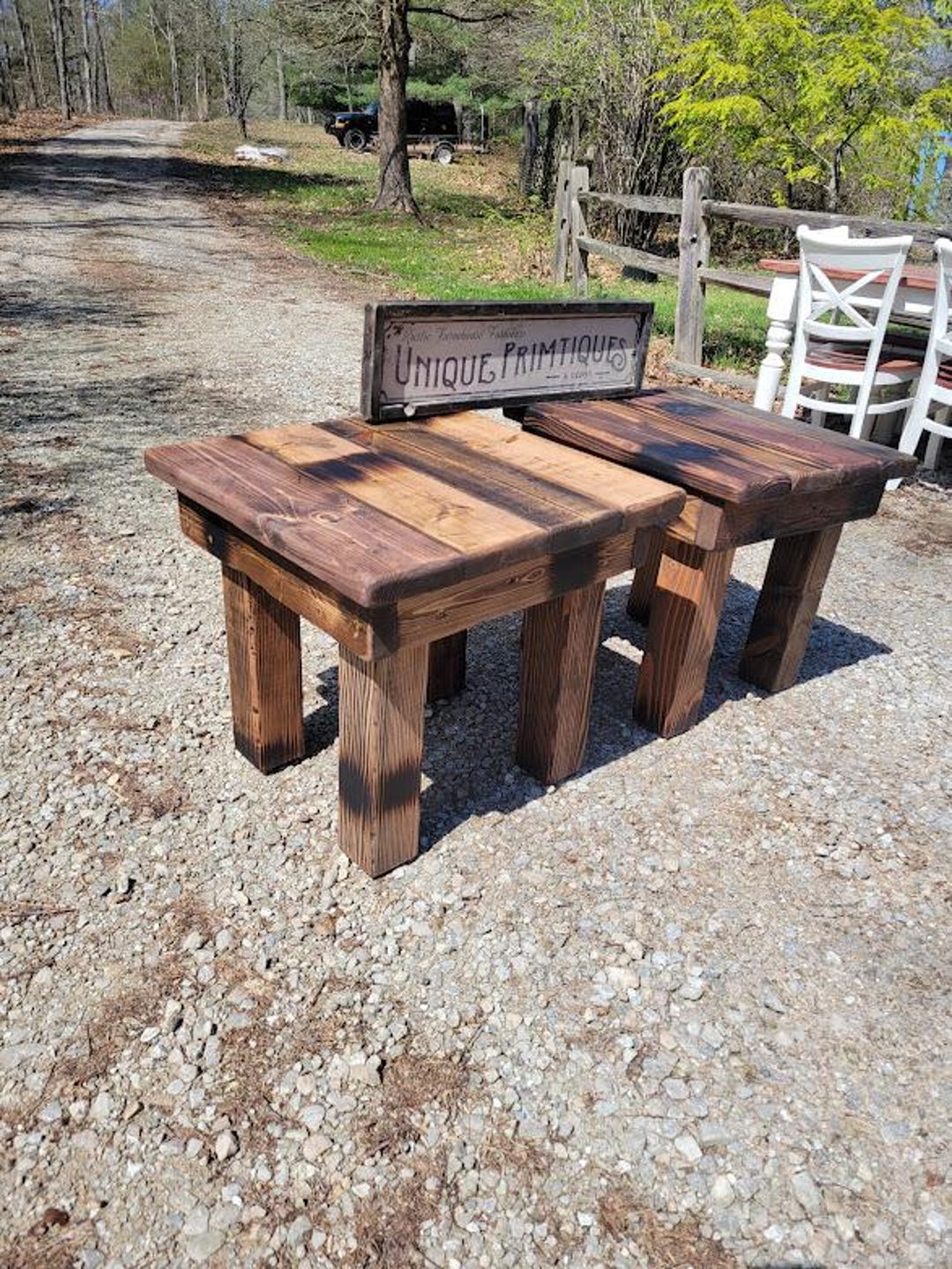 RUSTIC FARMHOUSE END Tables Farm House Set of Two Reclaimed Wood Side ...
