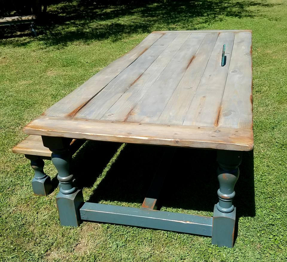 New England Farmhouse Rustic TABLE & Bench Set Breadboard Ends | Etsy