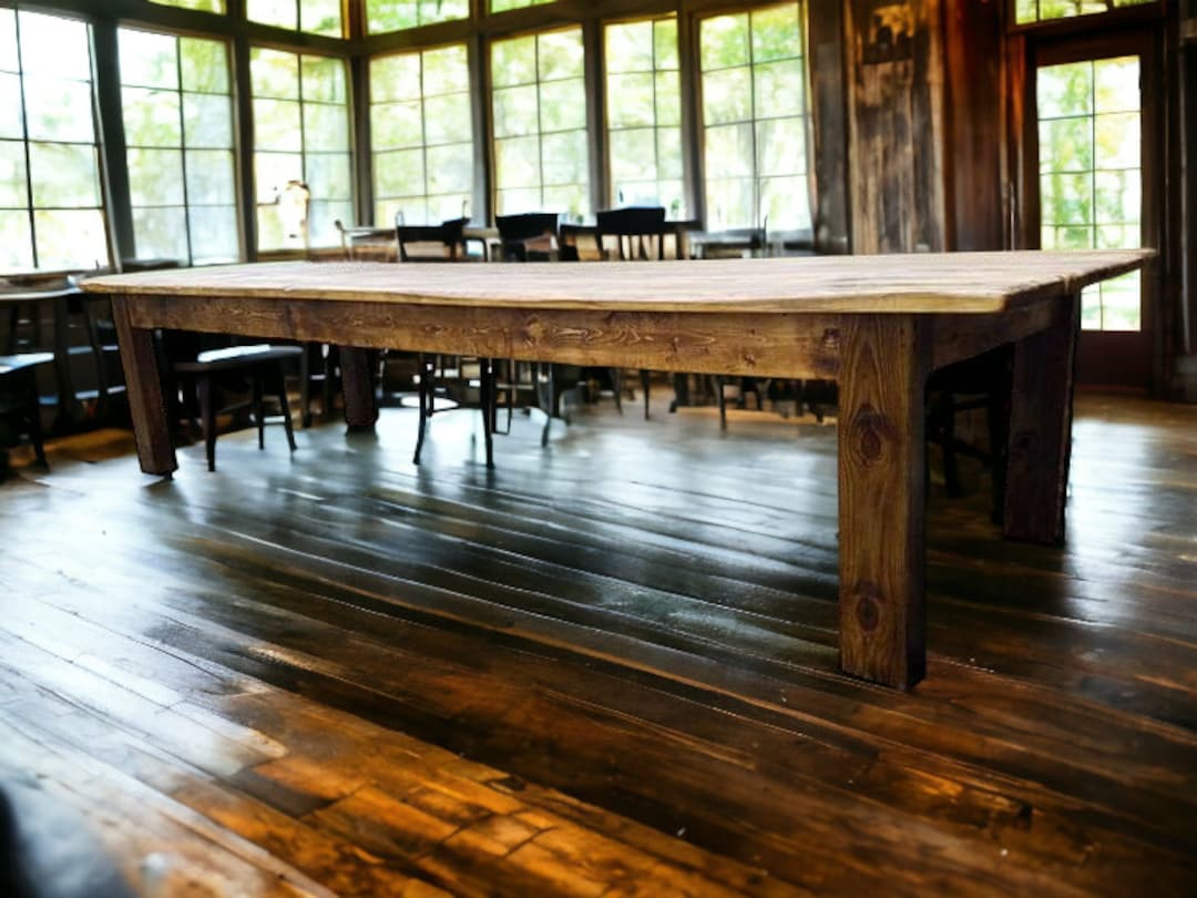 MASSIVE Rustic FARM TABLE Farmhouse Primitive Country Cabin Distressed ...