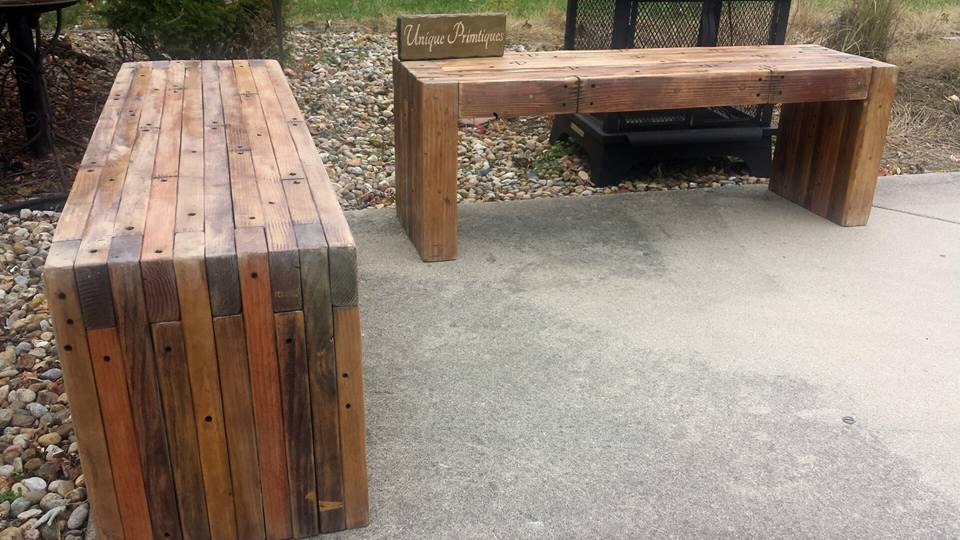 Reclaimed PALLET WOOD Rustic Bench by Unique Primtiques Salvaged Pine ...