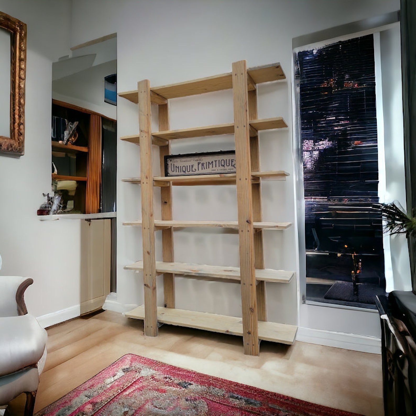 RUSTIC LADDER BOOKCASE Book Shelf Open Back Tall Reclaimed Wood Display ...