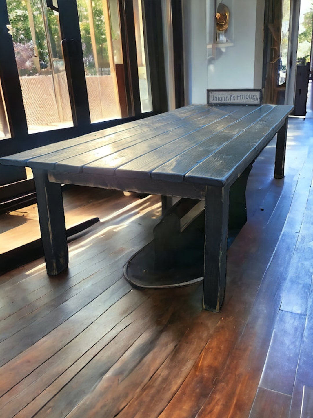 MASSIVE Rustic FARM TABLE Farmhouse Primitive Country Cabin Distressed ...