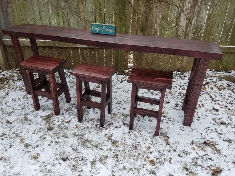 RUSTIC SOFA BAR Table Kitchen & Three Stool Set Large Wood | Etsy