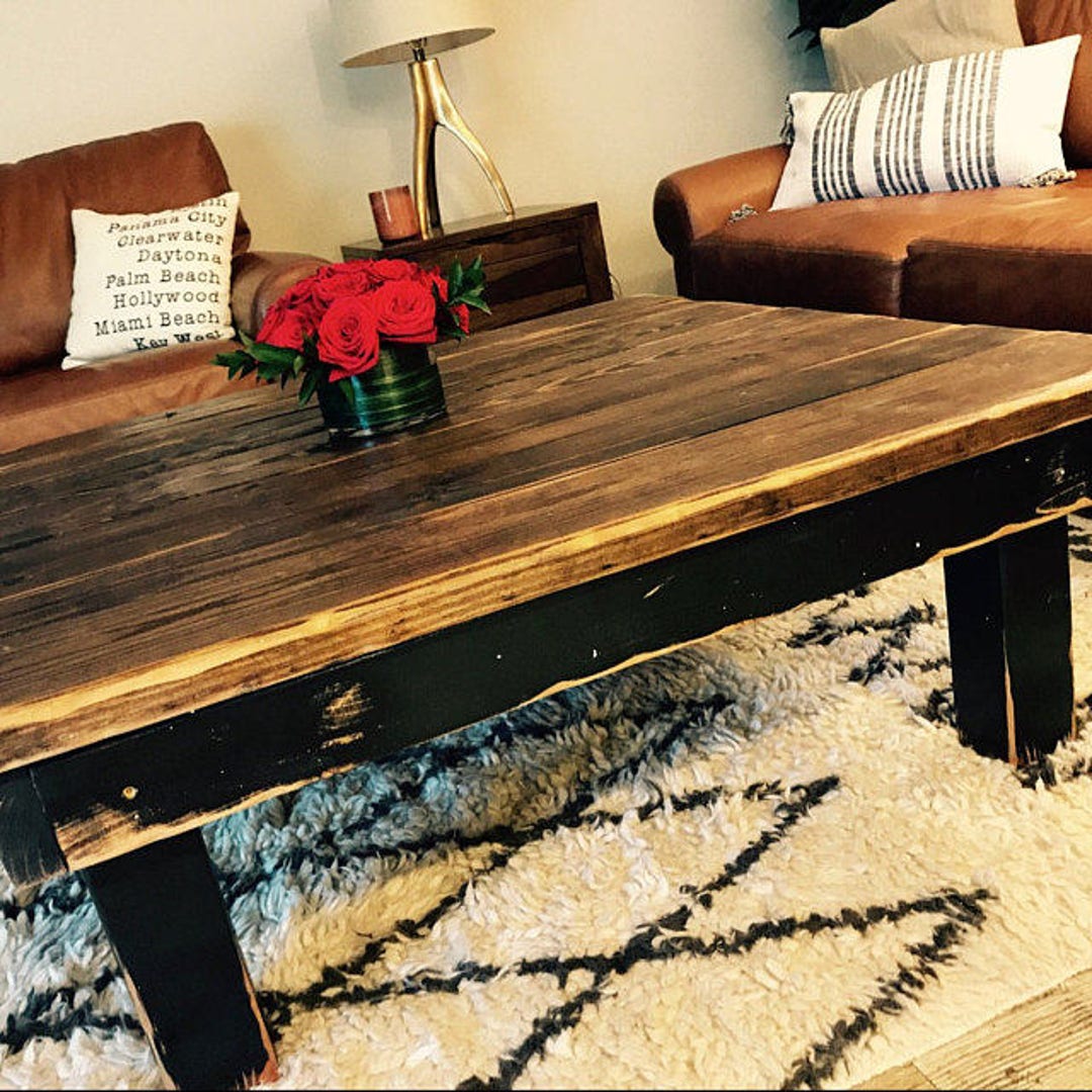 RUSTIC FARMHOUSE COFFEE Table Large Square Farm House Dark Walnut ...