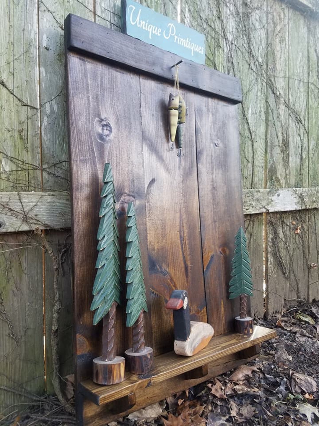 Rustic Wood Display Backdrop Shelf Shelving Reclaimed Dark Walnut Stain ...