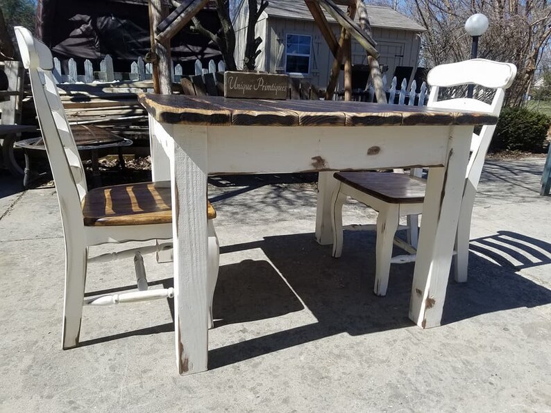 Rustic Farm House Kitchen Table Benches Chairs 5-piece Set Dark Walnut ...