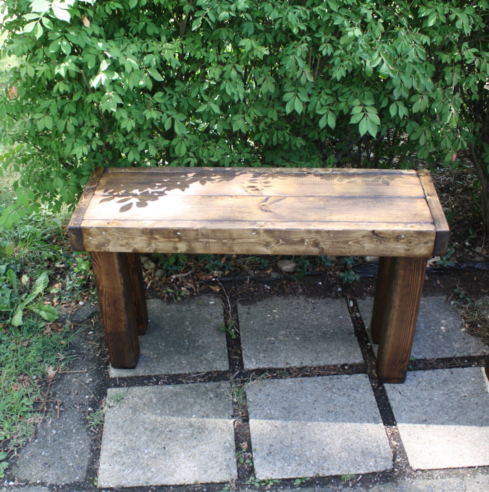 RUSTIC WOOD BENCH Dark Walnut Solid Wood Framed Bench - Etsy