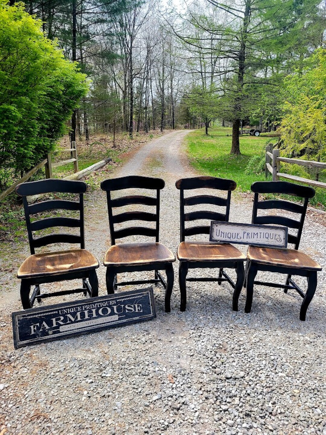 FOUR Rustic Ladder Back Chairs Wood Malaysian Oak CHAIRS Solid Wood ...