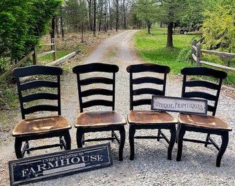 FOUR Beautiful Rustic Wood Malaysian Oak CHAIRS Solid Wood X-back Style ...