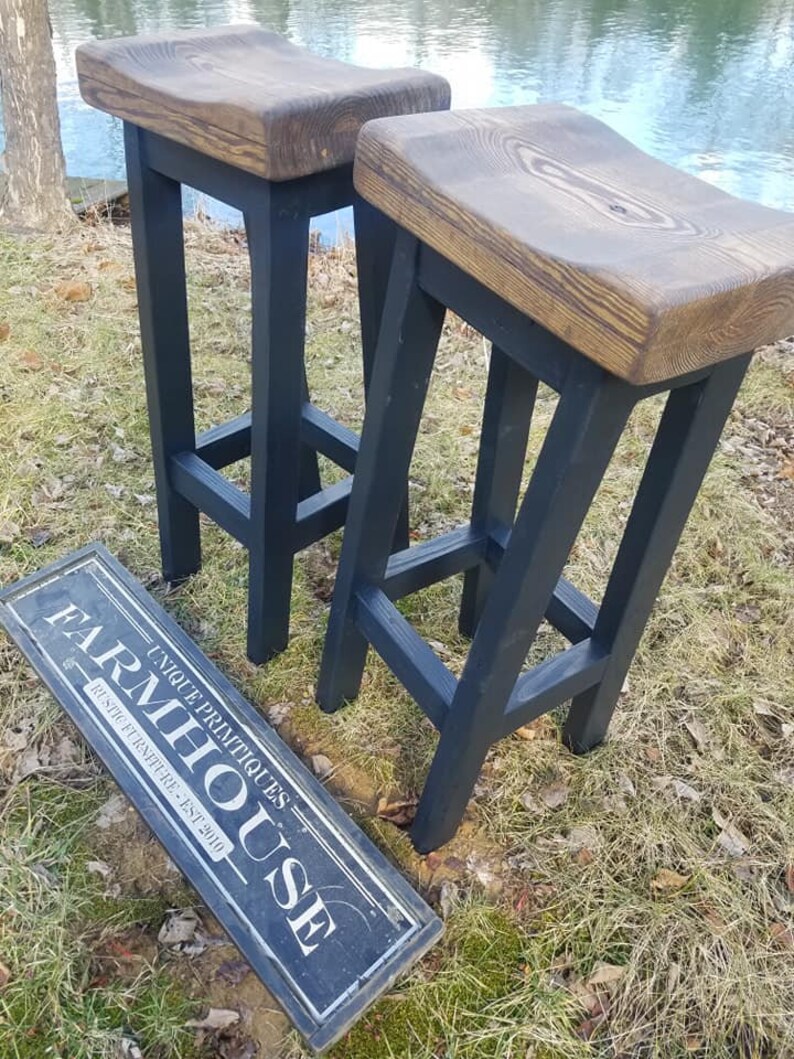 FARMHOUSE BAR STOOLS Lot of Two Rustic Farm House Kitchen Tall | Etsy