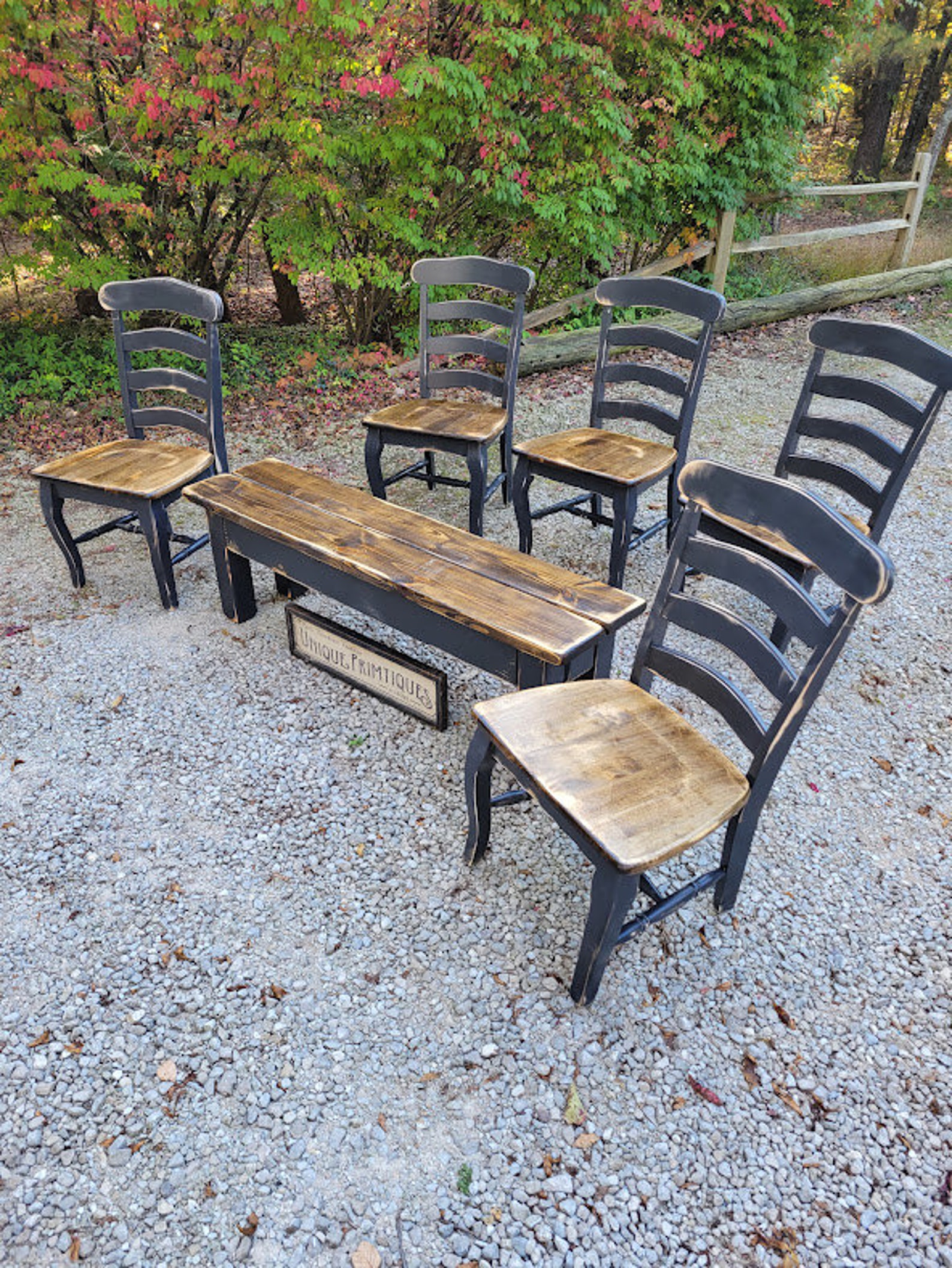 Farmhouse Kitchen Chairs Bench Rustic Ladder Back Malaysian Oak Solid ...