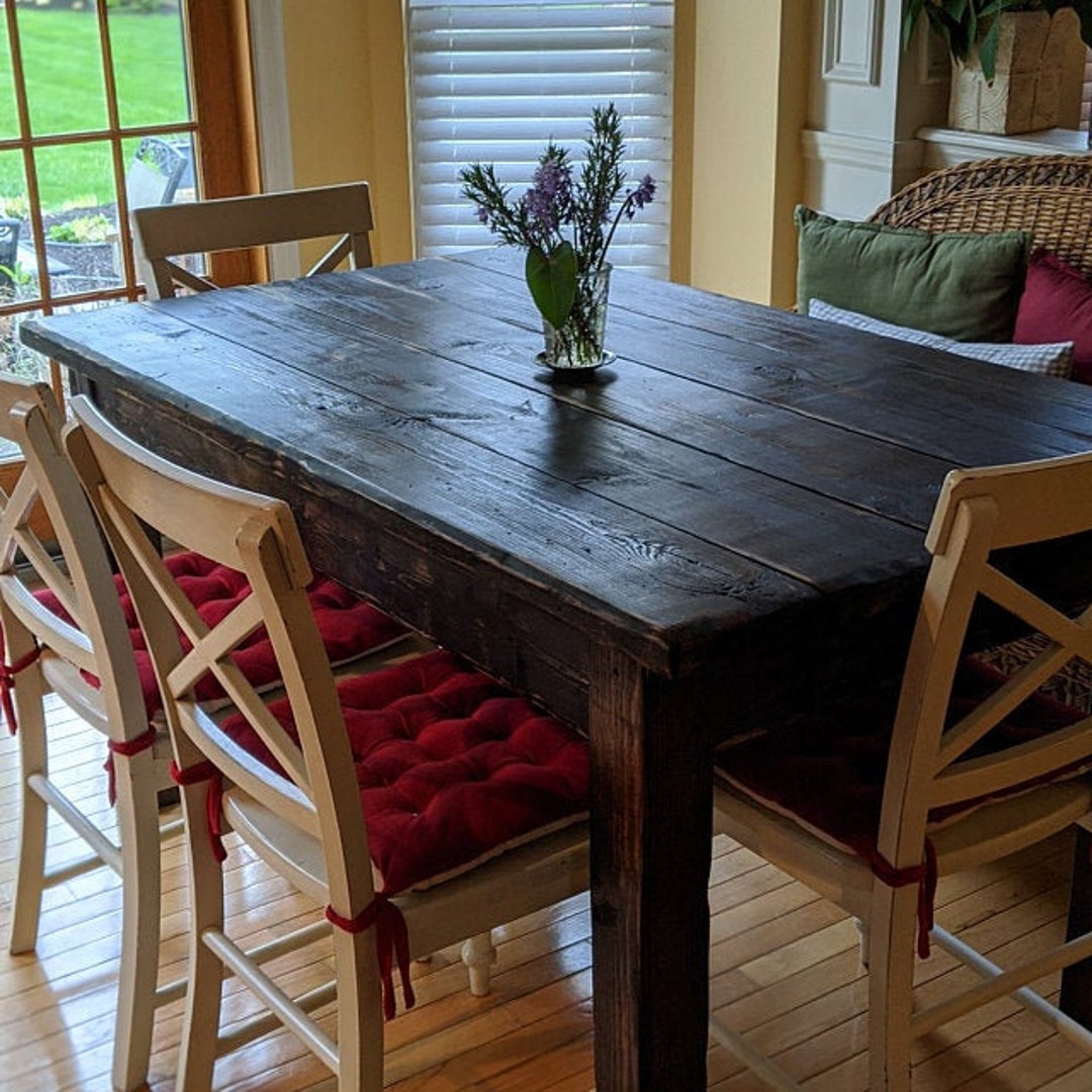 RUSTIC FARMHOUSE TABLE Reclaimed Wood Dark Walnut Primitive Farm House ...