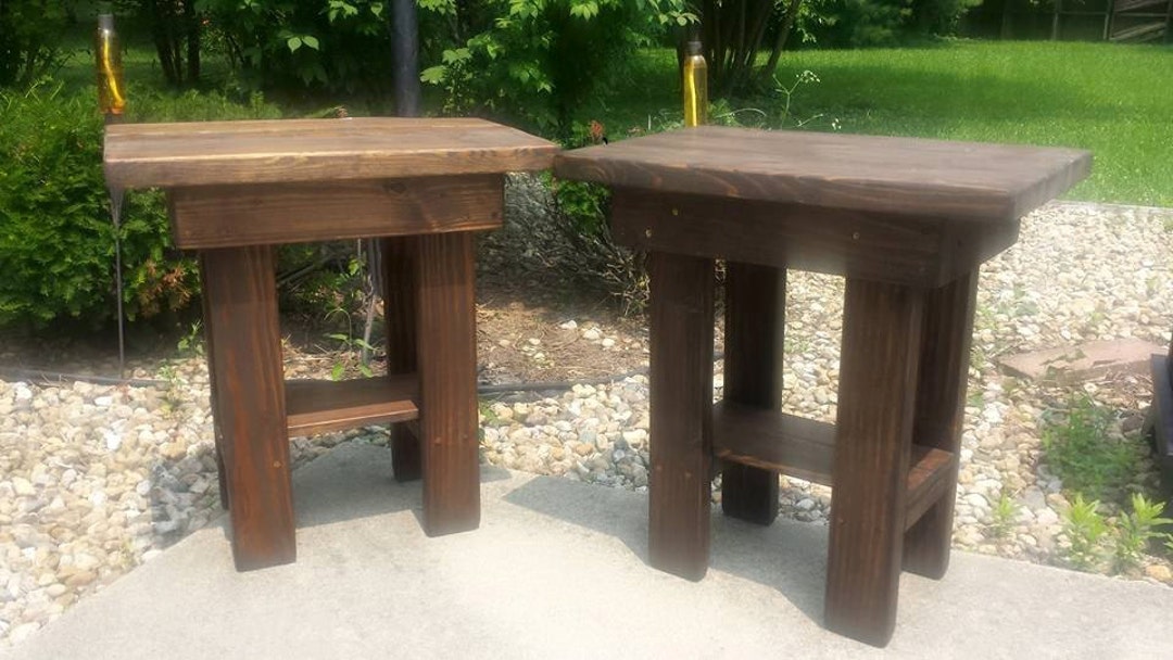 Rustic FARMHOUSE END TABLES Set of Two Dark Walnut Nightstand Hall ...