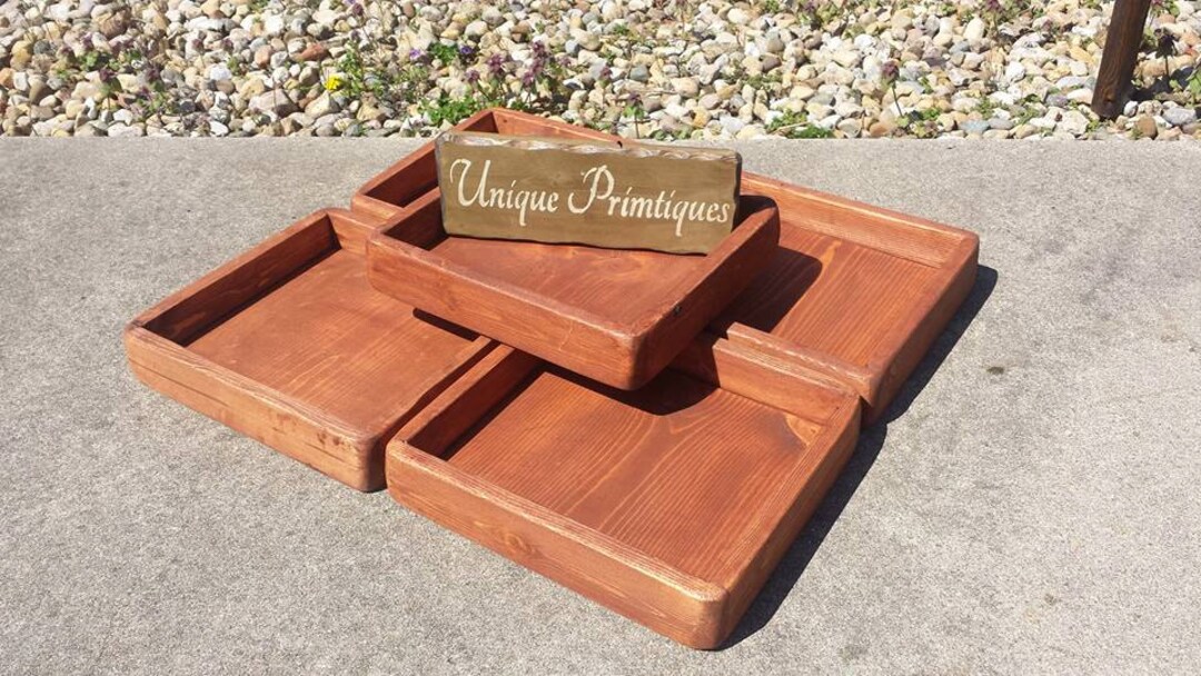 Rustic Reclaimed Wood BOX LOT of FIVE American Walnut Stained Tray Home ...
