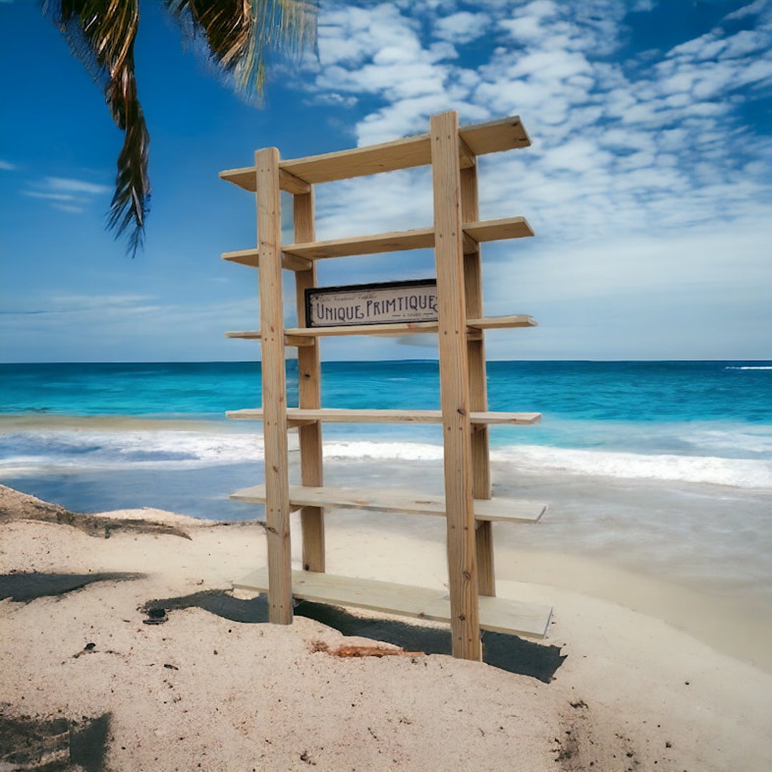 RUSTIC LADDER BOOKCASE Book Shelf Open Back Tall Reclaimed Wood Display ...