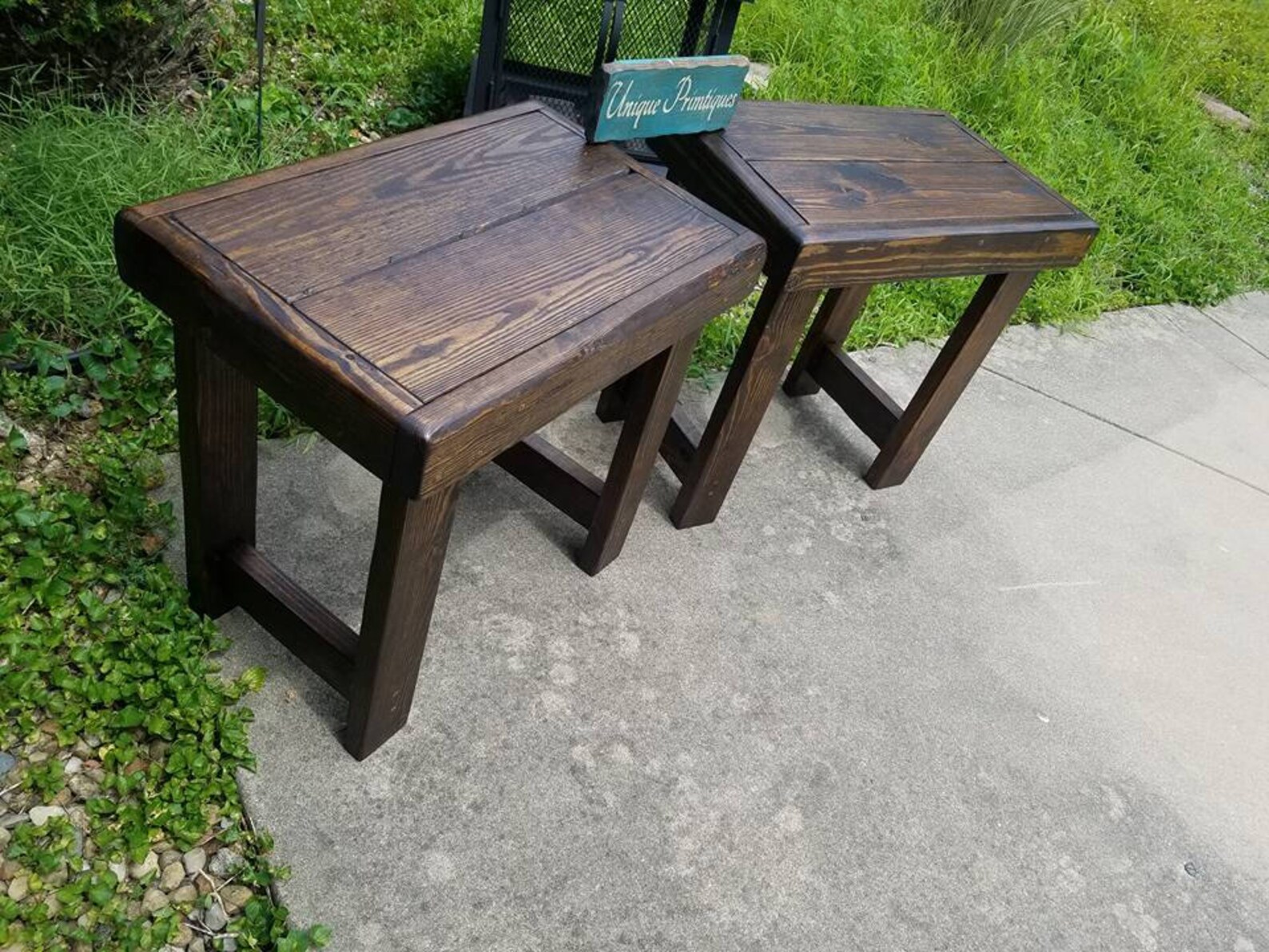 RUSTIC END TABLES Set Reclaimed Wood Side Table Speaker Accent - Etsy