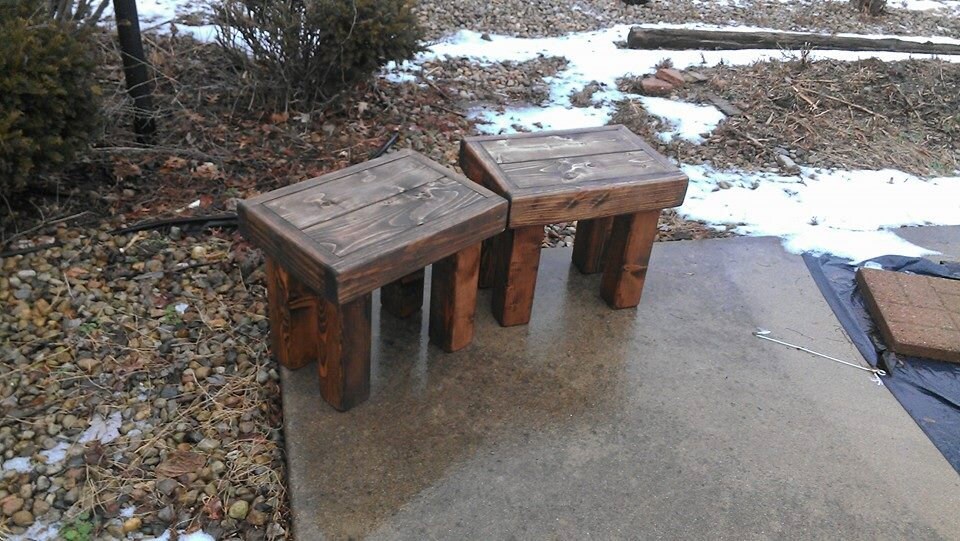RUSTIC END TABLES Dark Walnut Solid Reclaimed Wood Benches Set | Etsy