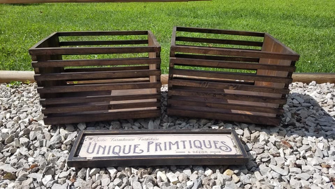Rustic FARMHOUSE Wood CRATES X2 Reclaimed Wood Bathroom Kitchen Living ...