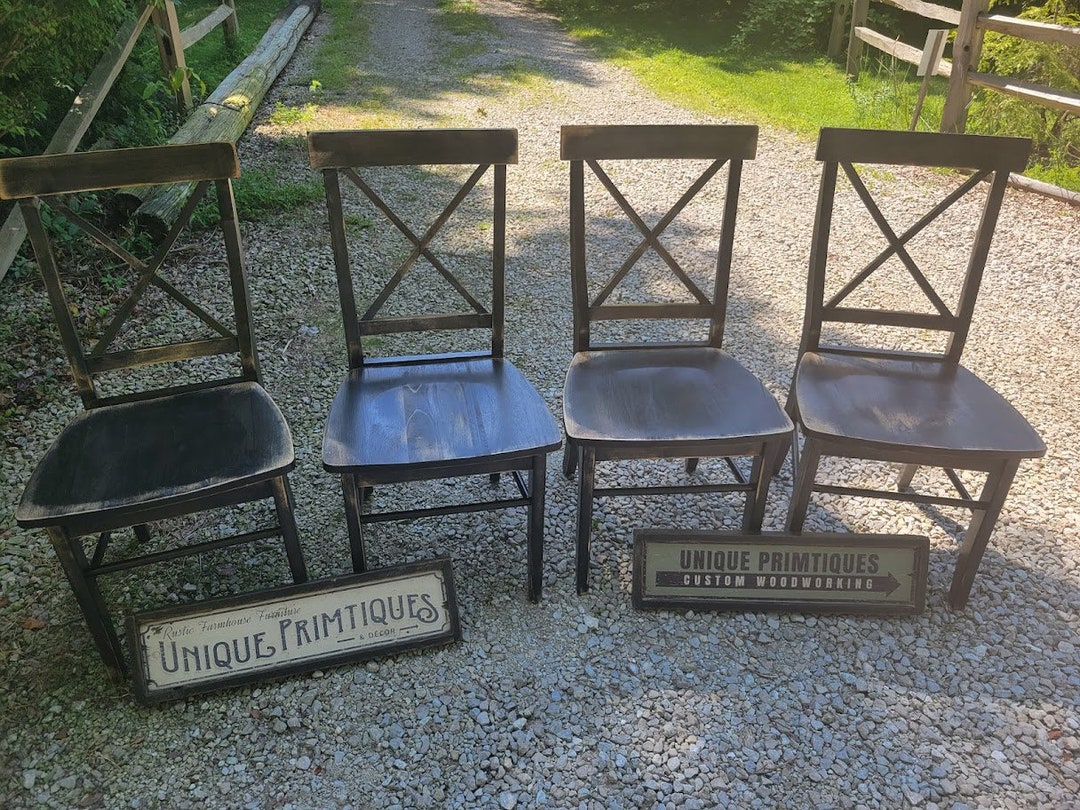 RUSTIC CHAIRS FOUR Beautiful Rustic Wood Malaysian Oak Solid Wood X ...