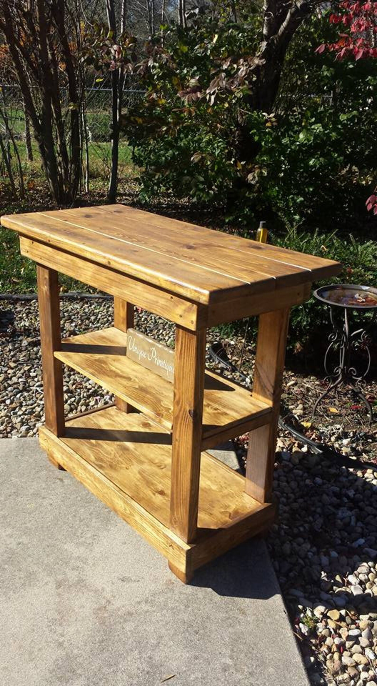 Reclaimed Rustic Wood Kitchen Island Bar W Center Shelf 20x43x38h Burnt ...