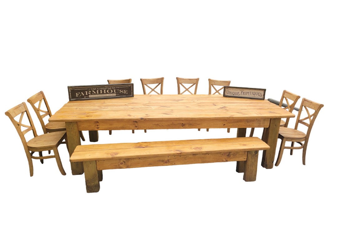 Rustic FARM TABLE 10 Ft or 12 Foot Set W/you Pick Chairs Farm House ...