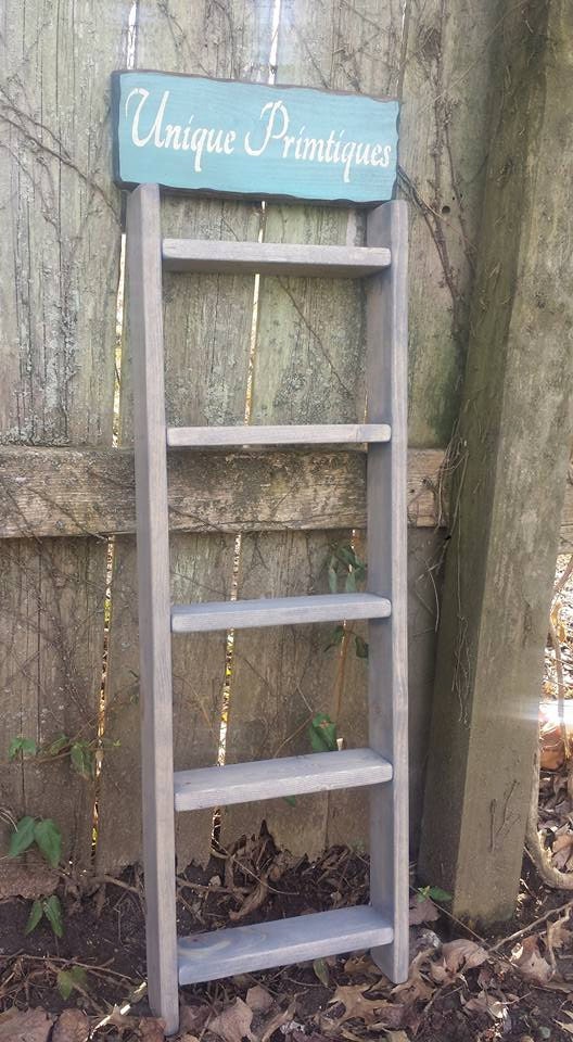 RUSTIC WOOD LADDER Shelf Primitive Gray Home Wall Decor | Etsy