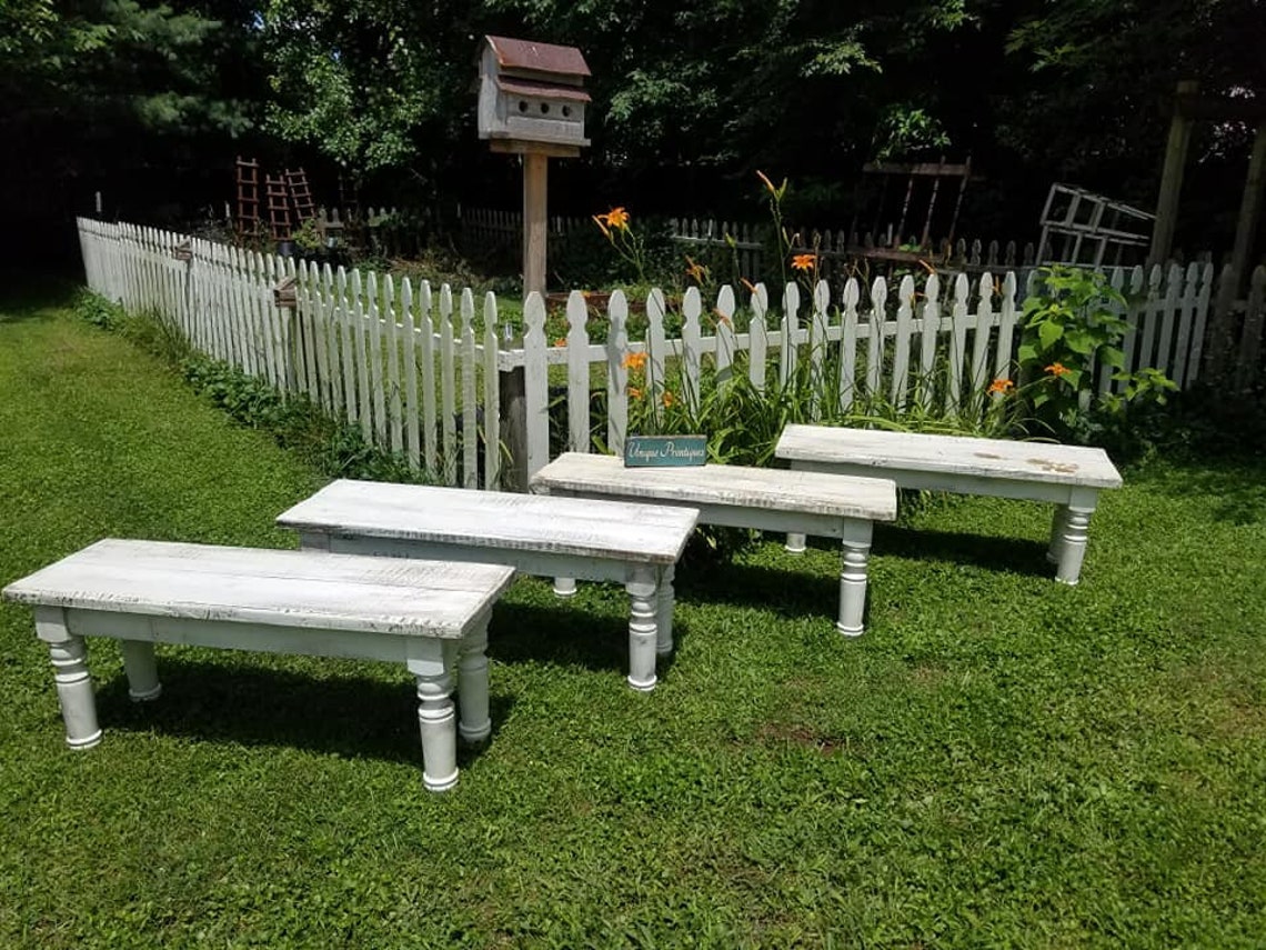 French Country Chic Rustic WOOD BENCH W/ Turned Legs Reclaimed Salvaged ...