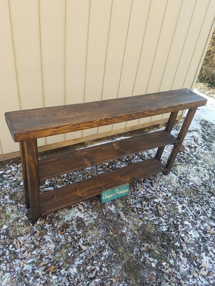 RUSTIC SOFA TABLE Console Dark Walnut Reclaimed Wood 9-1/2x62x35h Hall ...
