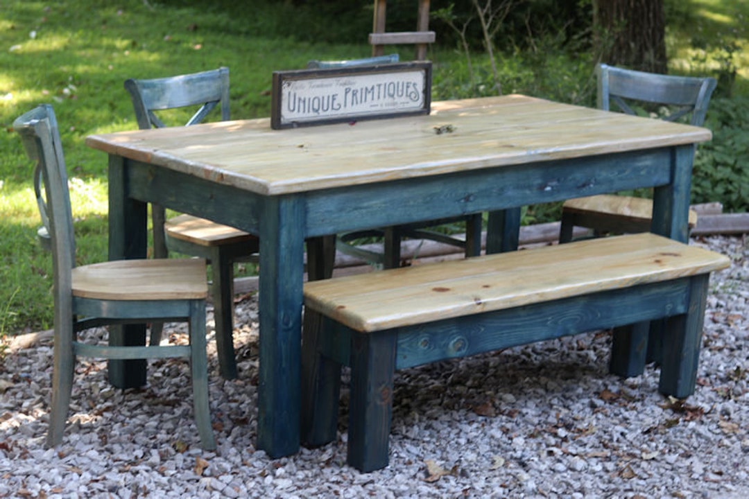 Rustic FARMHOUSE TABLE 6-piece SET Wood Farm House Kitchen Dining ...