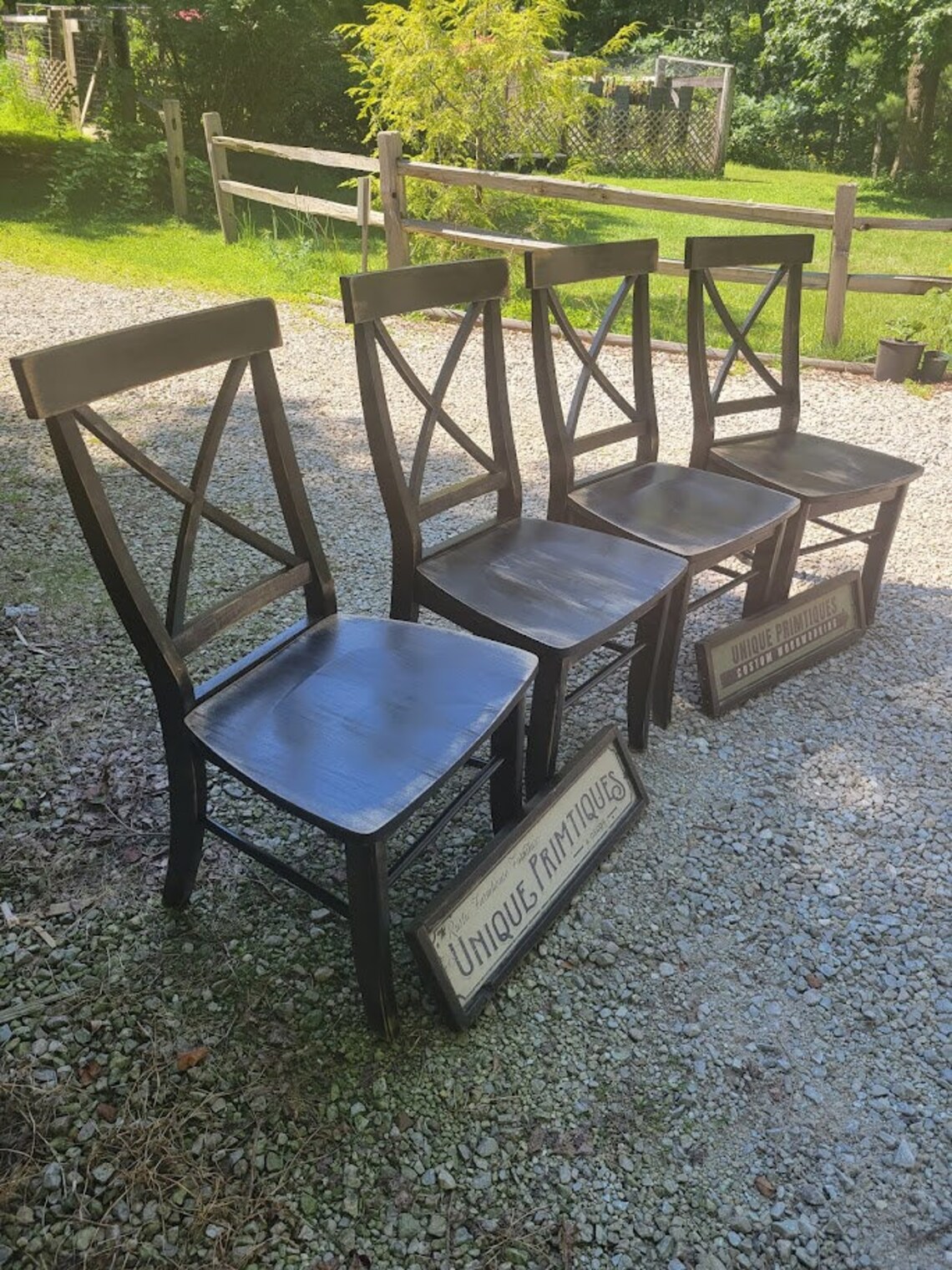 RUSTIC CHAIRS FOUR Beautiful Rustic Wood Malaysian Oak Solid Wood X ...