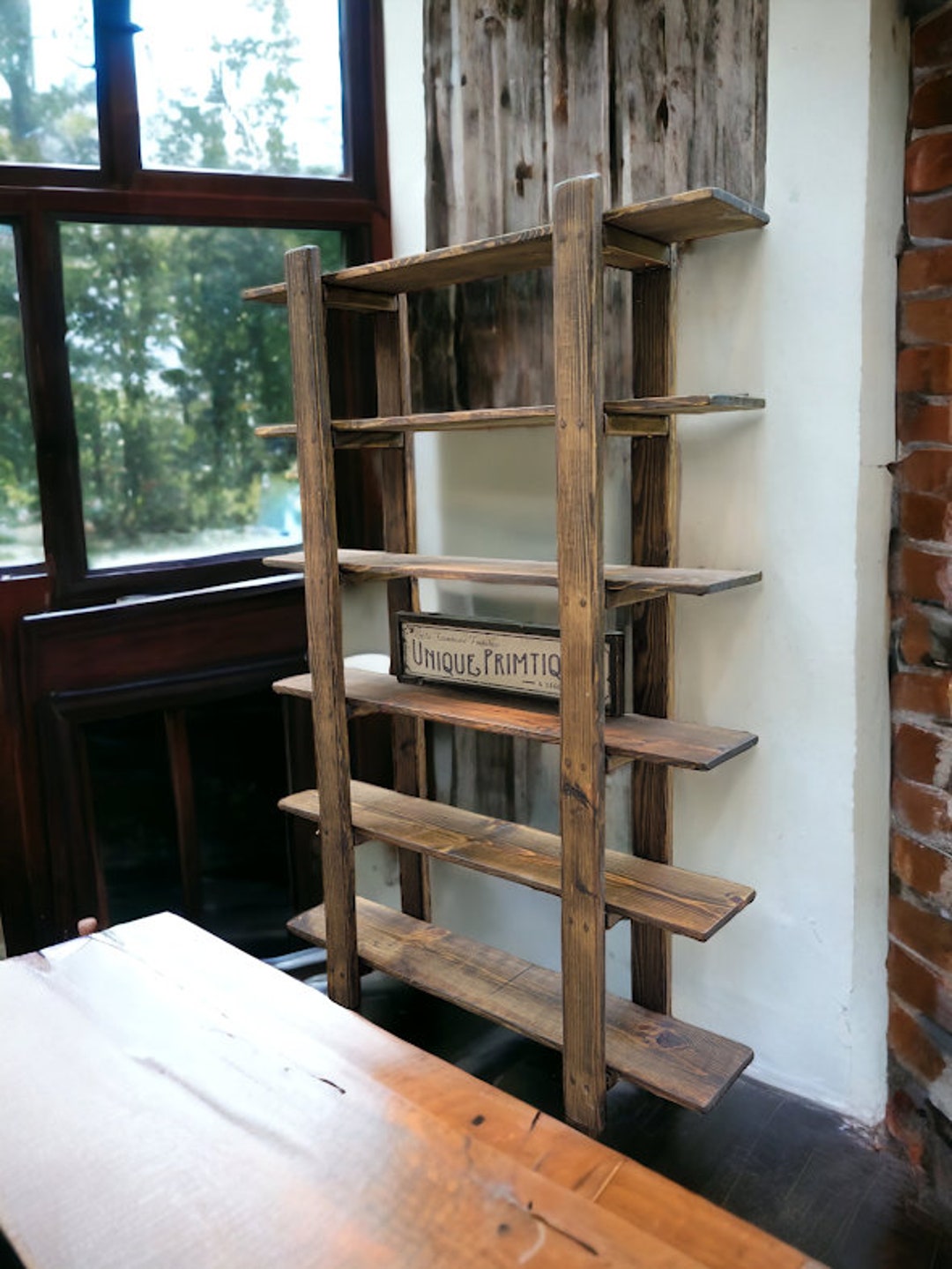 RUSTIC LADDER BOOKCASE Book Shelf Open Back Tall Reclaimed Wood Display ...