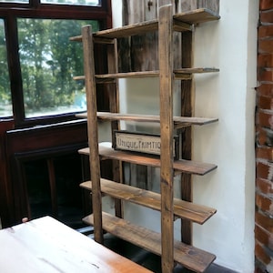 RUSTIC LADDER BOOKCASE Book Shelf Open Back Tall Reclaimed Wood Display ...