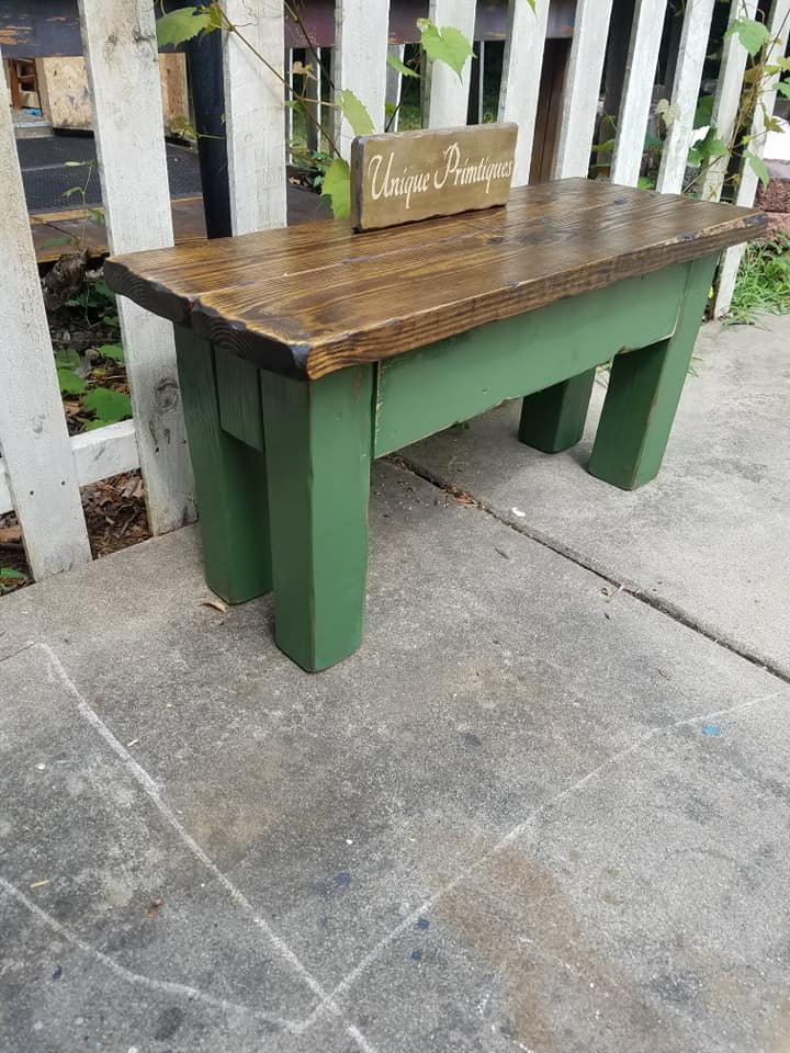 RUSTIC Wood Farmhouse BENCH Primitive Farm House Indoor Outdoor Kitchen ...
