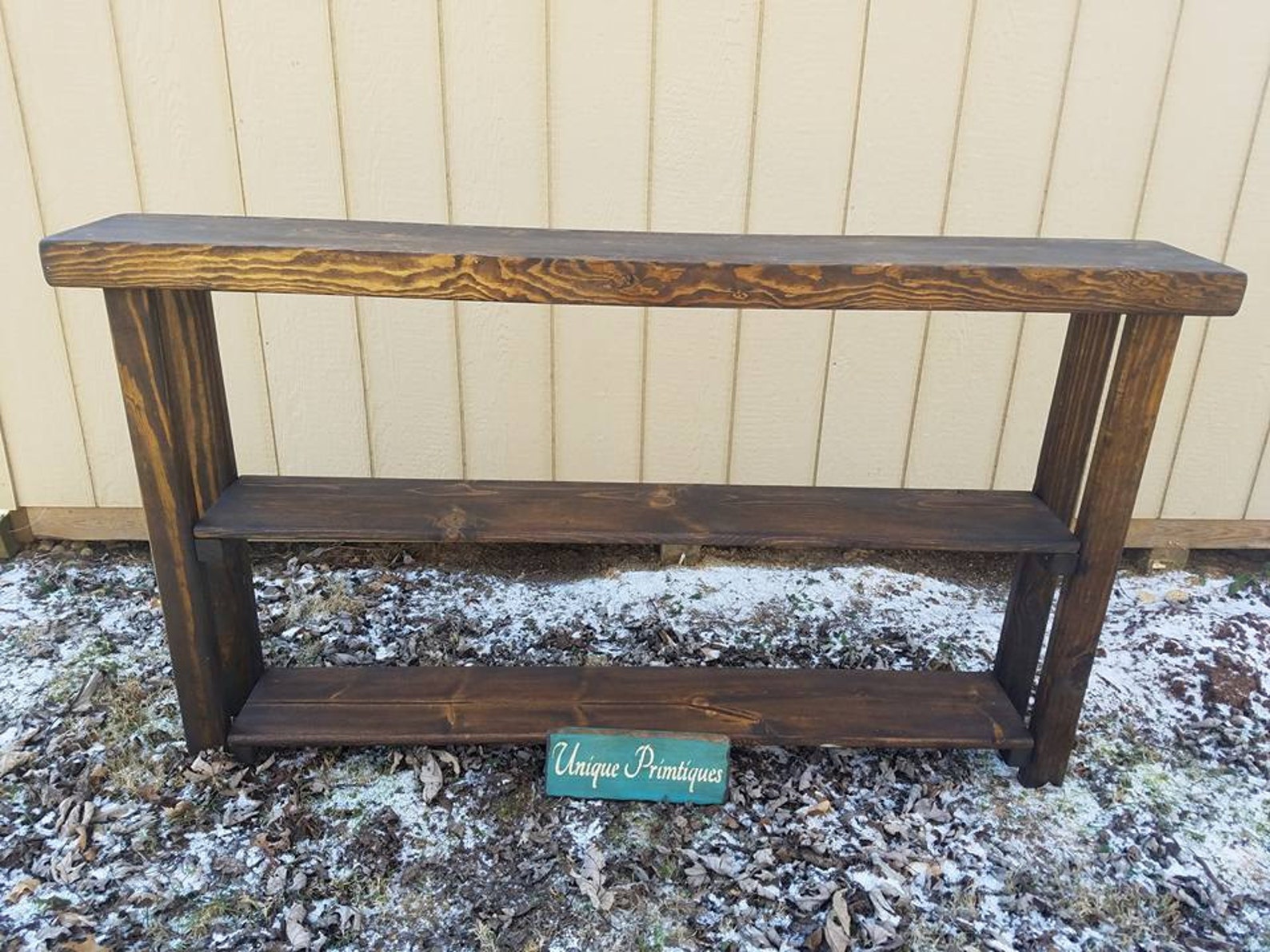 RUSTIC SOFA TABLE Console Dark Walnut Reclaimed Wood 9-1/2x62x35h Hall ...